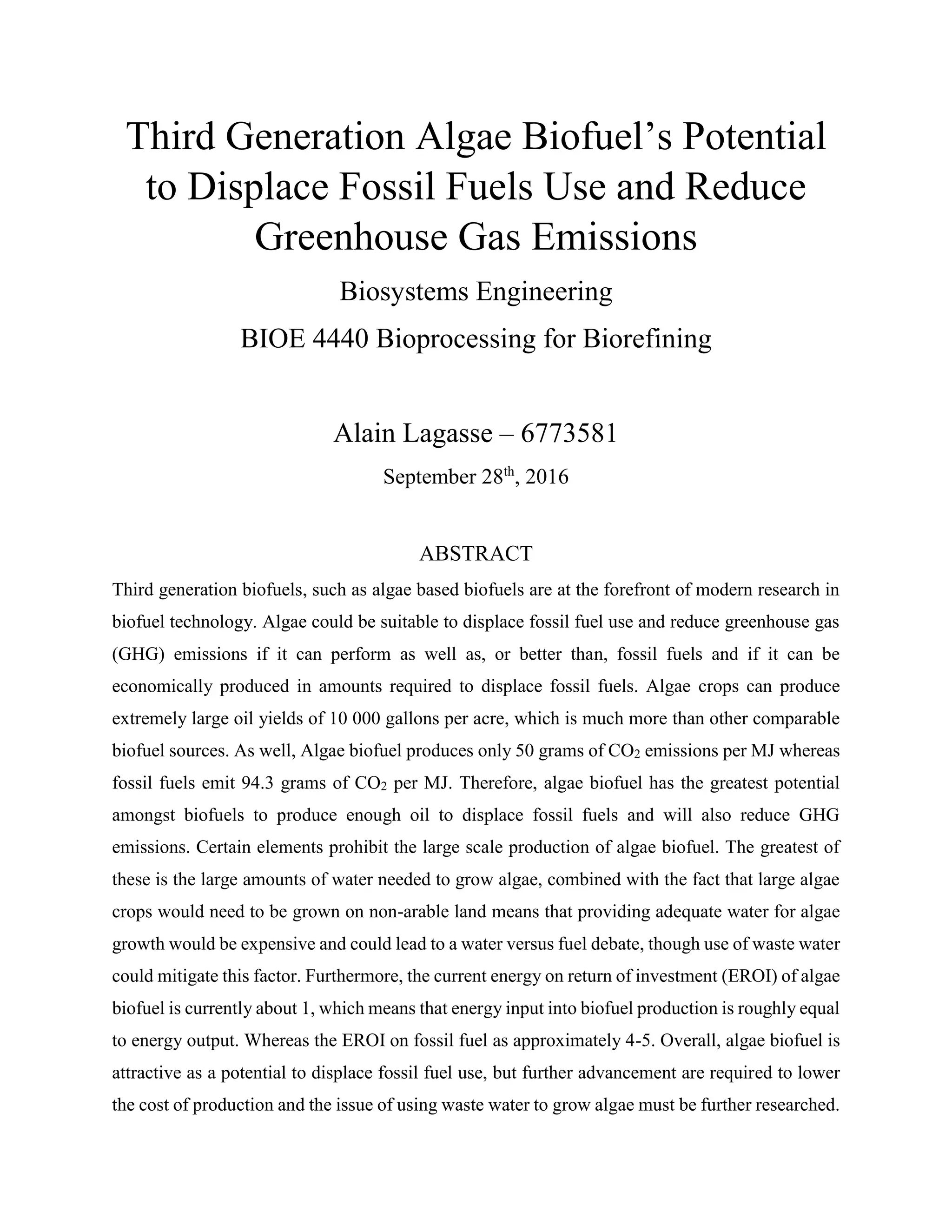 Microalgae Biofuel Literature Review | PDF