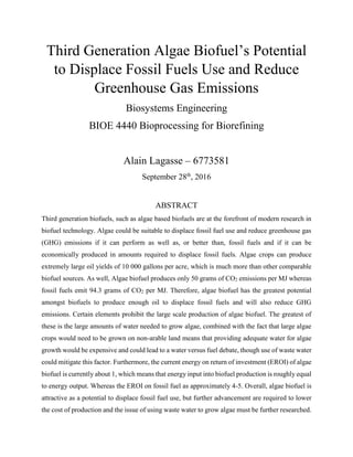 Microalgae Biofuel Literature Review | PDF