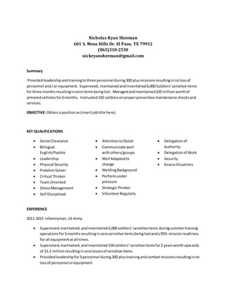 Nicholas Ryan Sherman Resume | DOCX