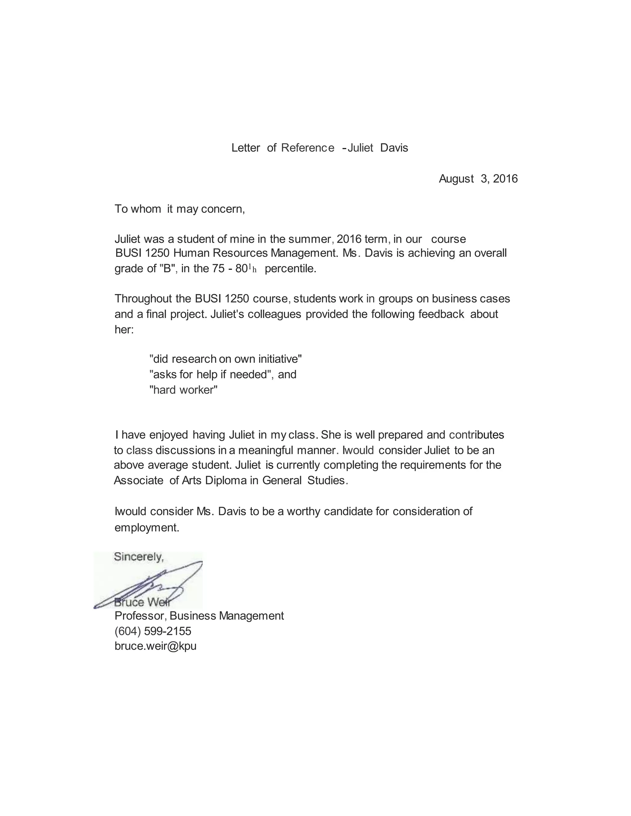 Juliet Davis Reference Letter | DOCX