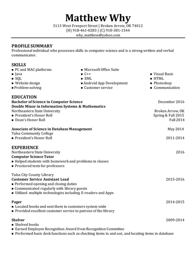 Matthew Why Resume- December 2016 | DOCX | Computing | Technology & Computing