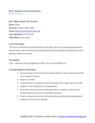 BA 5 Syllabus Summer 17A | PDF