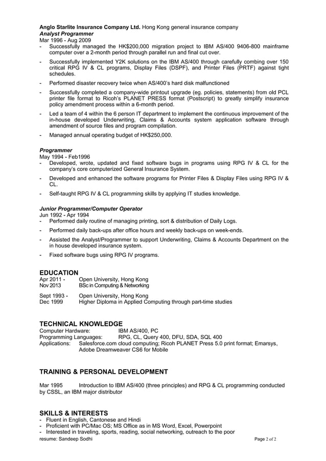 Sandeep Sodhi-CV-2 | DOC | Computing | Technology & Computing