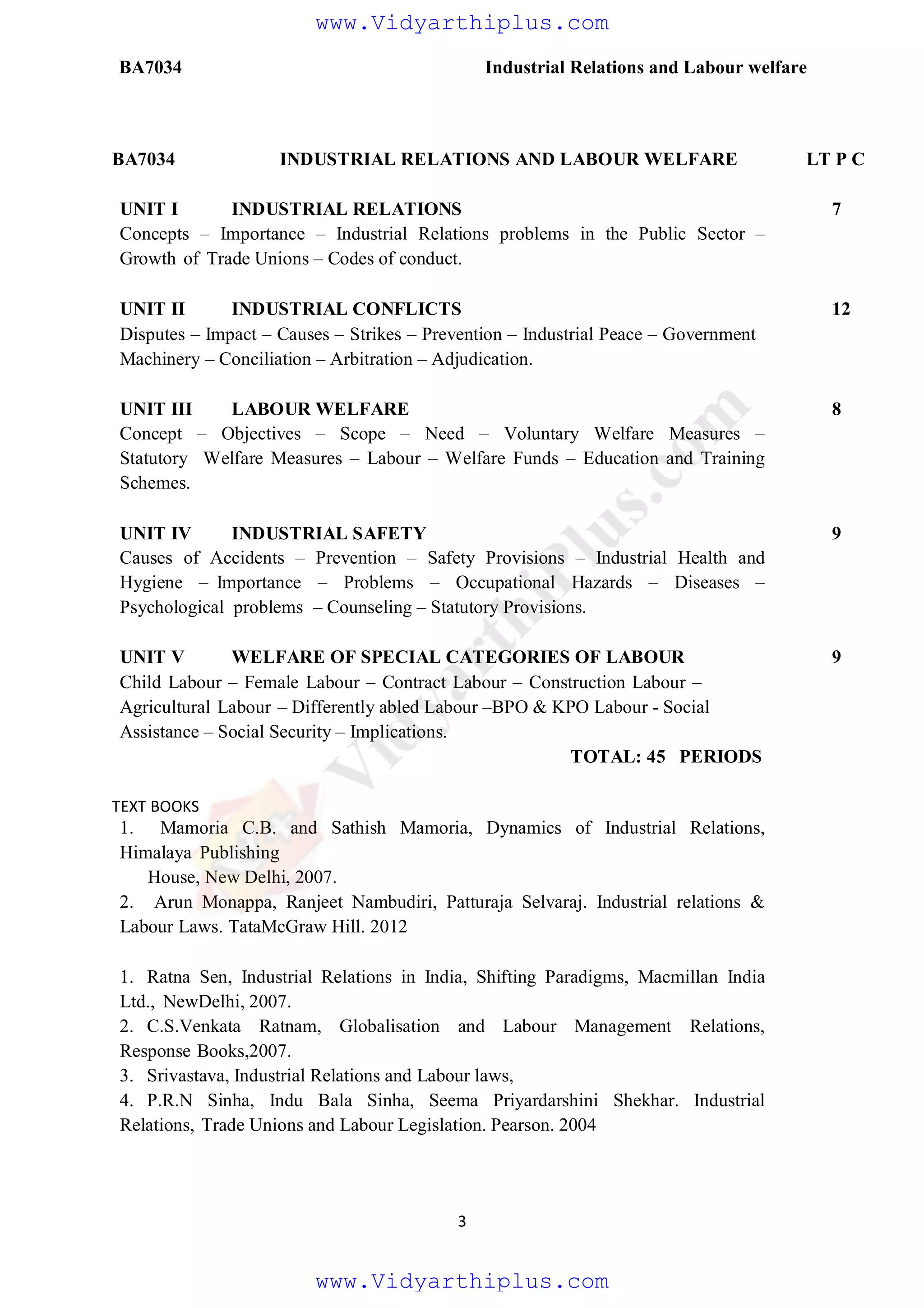 Ba7034 industrial relations and labour welfare (1) | PDF