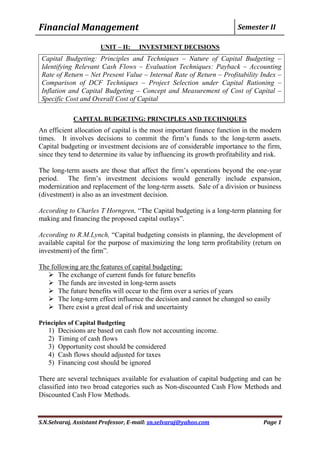 Ba7202 financial management (unit2) notes | PDF