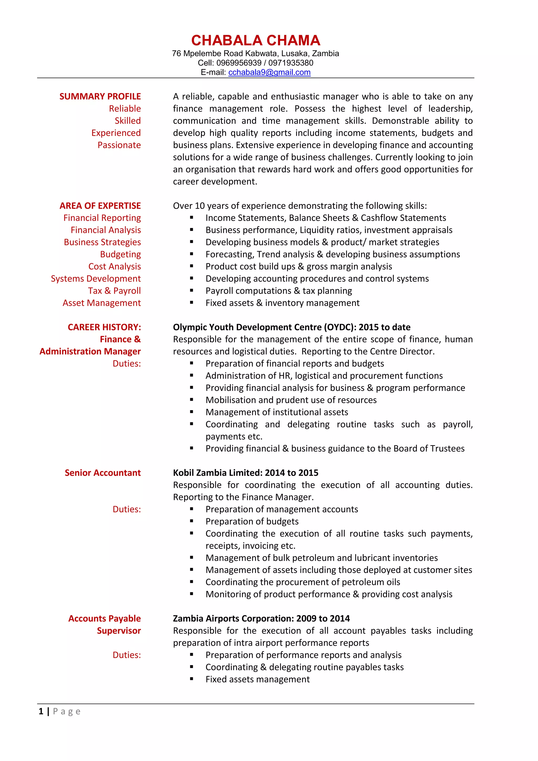 CHABALA CHAMA-RESUME | PDF