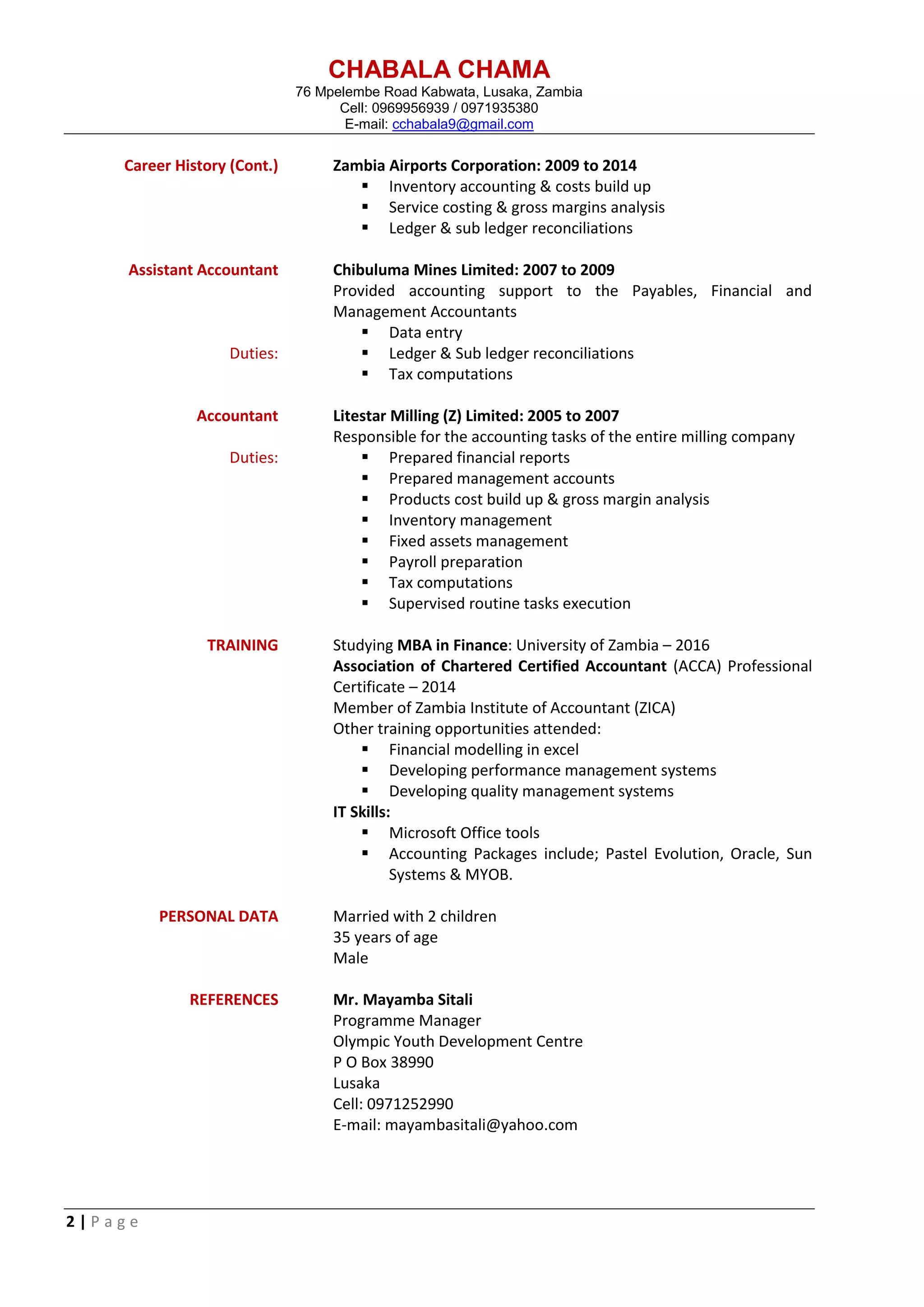 CHABALA CHAMA-RESUME | PDF