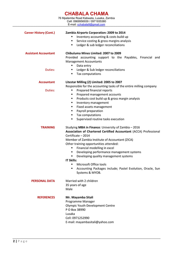 CHABALA CHAMA-RESUME | PDF