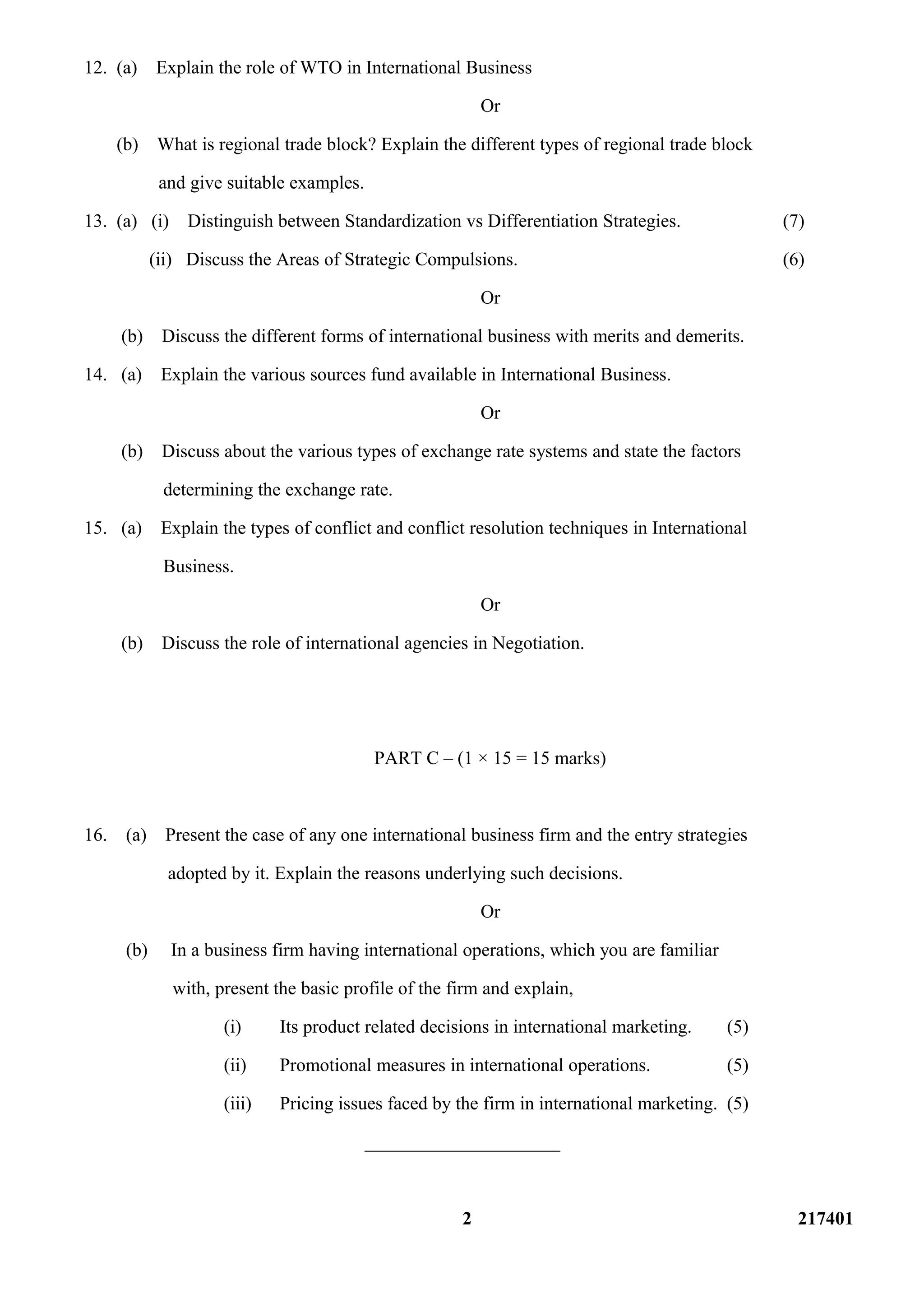 Ba7401 international business management - model exam question paper | DOC