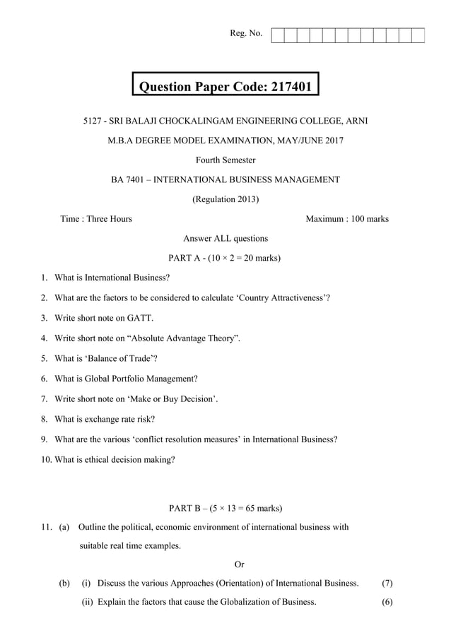 Ba7401 international business management - model exam question paper ...