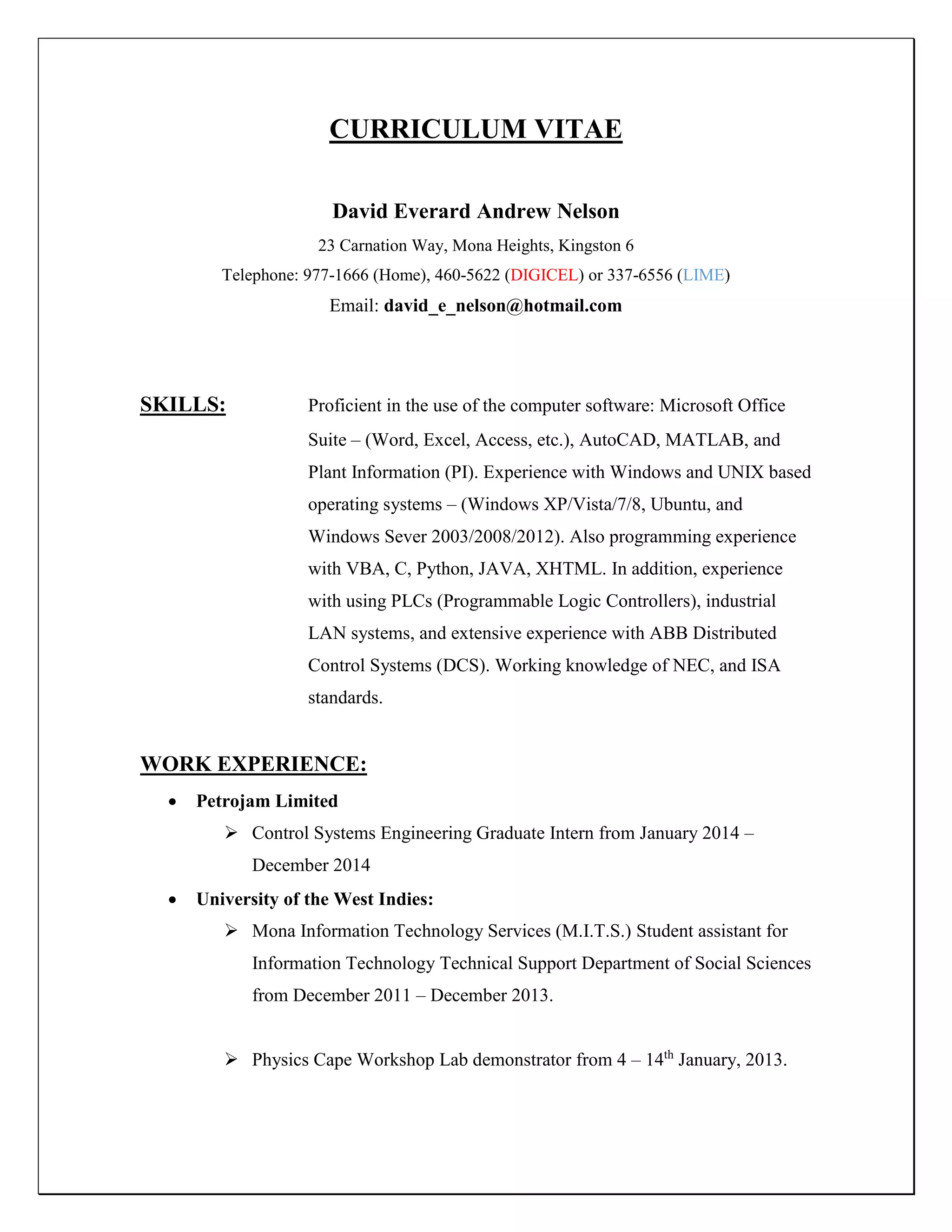 CURRICULUM VITAE_David Nelson | PDF