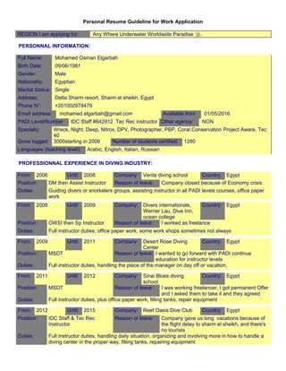 CV Scuba Diving Instructor Resume | DOC
