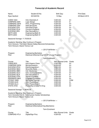 UnOfficialTranscscriptMcMaster2015 | PDF | Undergraduate Education ...