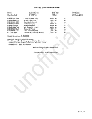 UnOfficialTranscscriptMcMaster2015 | PDF | Undergraduate Education ...