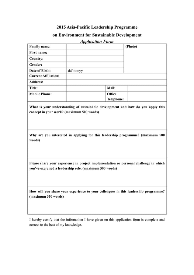 Application form for 2015 Asia-Pacific Leadership Programme (APLP) | PDF Application form for 2015 Asia-Pacific Leadership Programme (APLP) | PDF