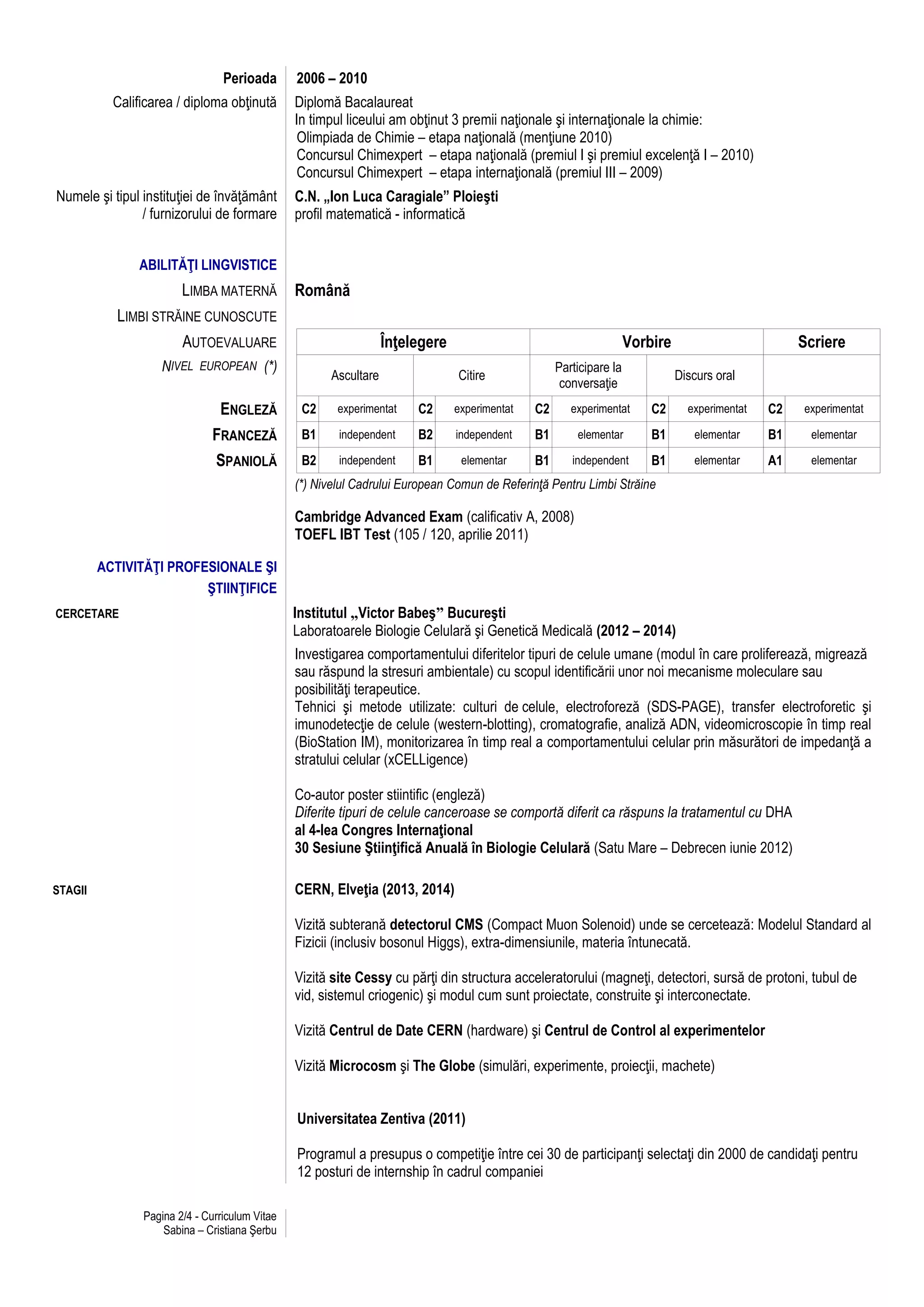 CV Sabina Serbu_ro | PDF