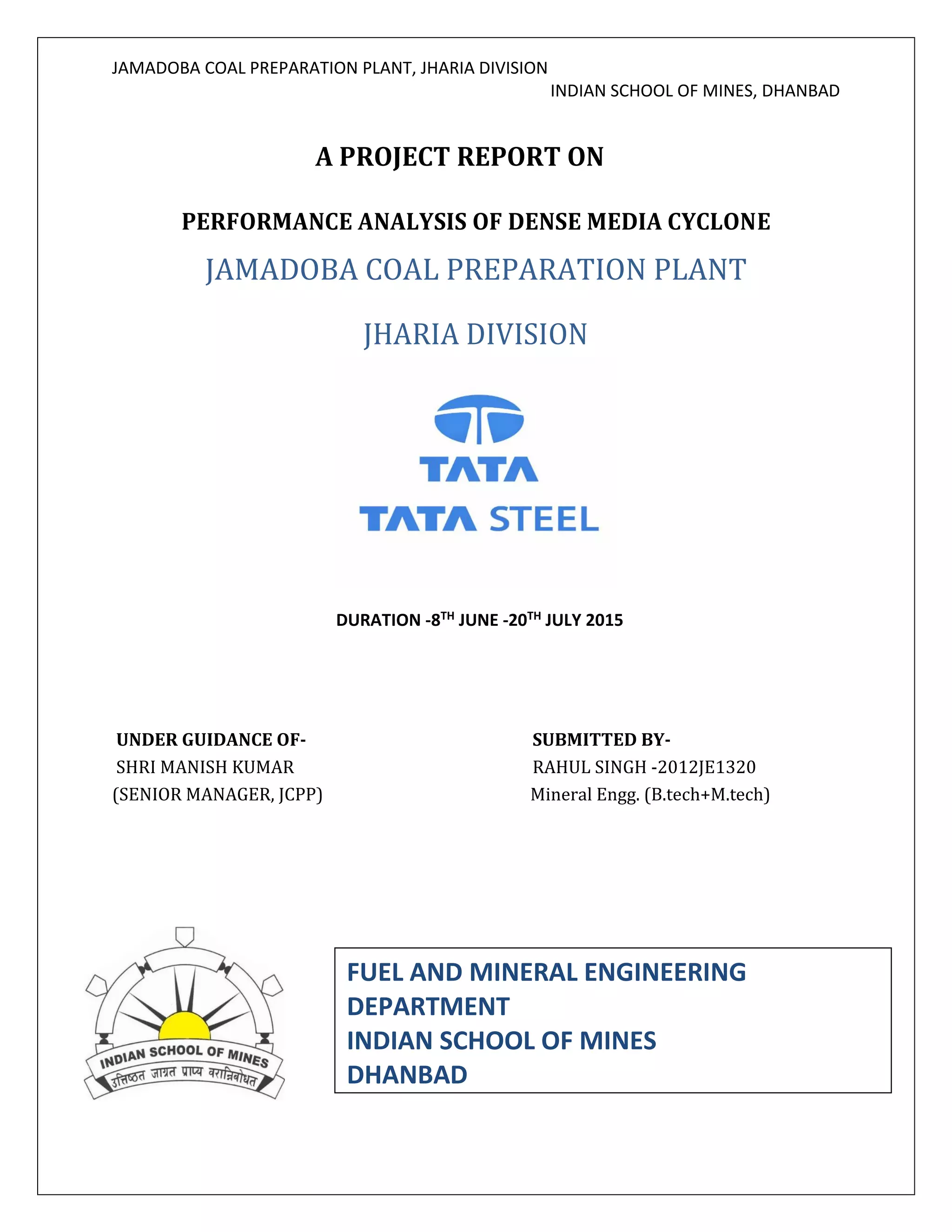 PROJECT REPORT TATA STEEL- Rahul | PDF