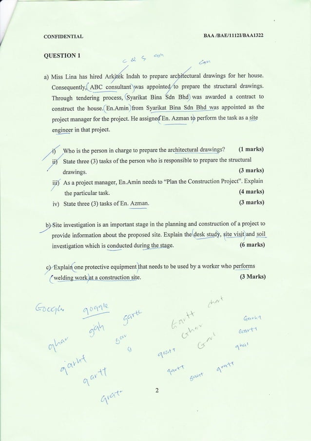 BAA 1322 CONSTRUCTION ENGINEERING FINAL EXAM PAPER | PDF