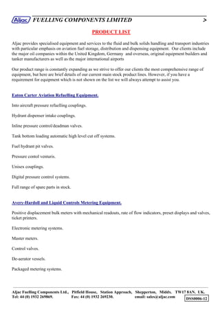 ALJAC REFUELLING COMPONENTS (AVIATION EQUIPMENT) | PDF