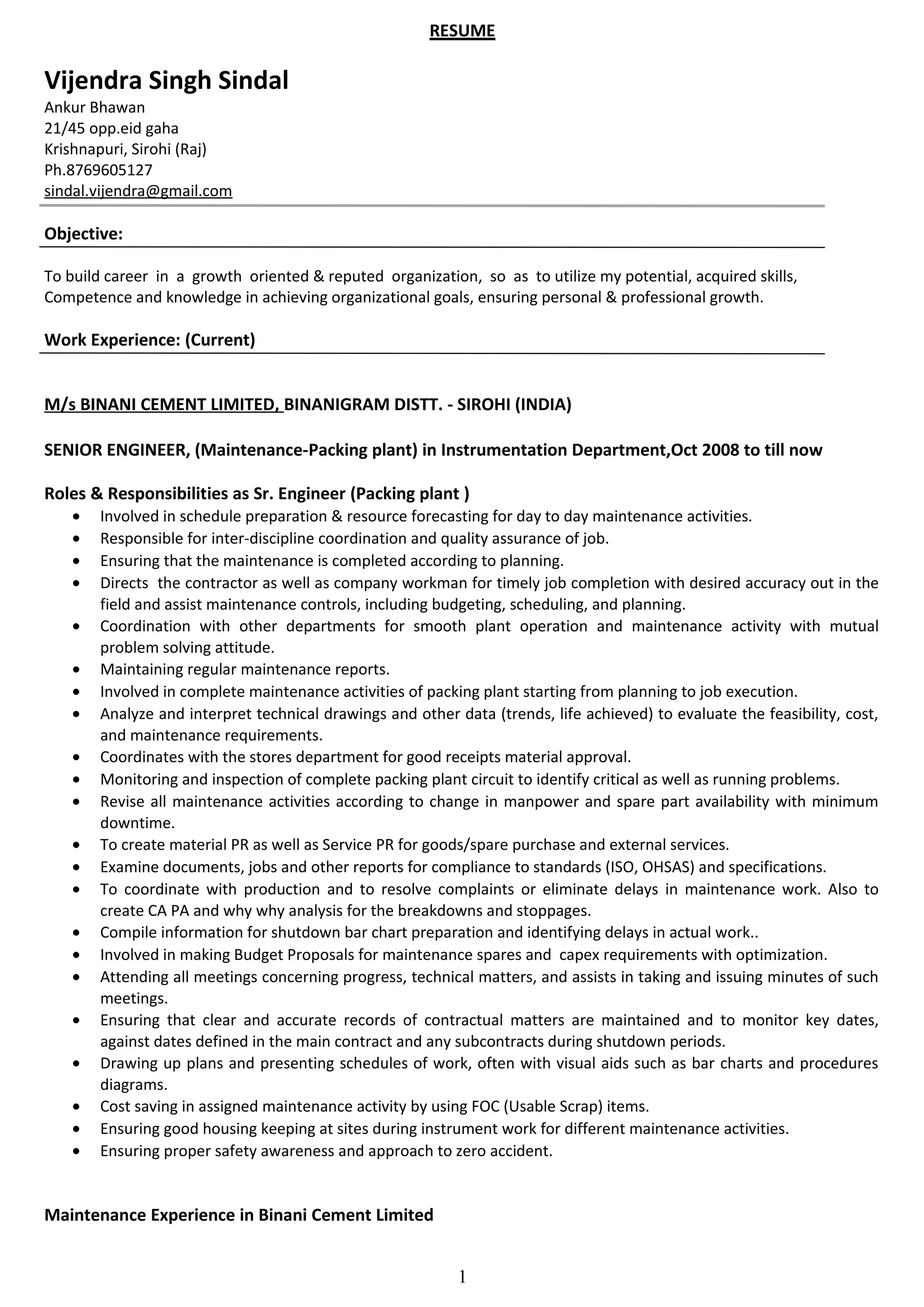 vijendra resume | DOC