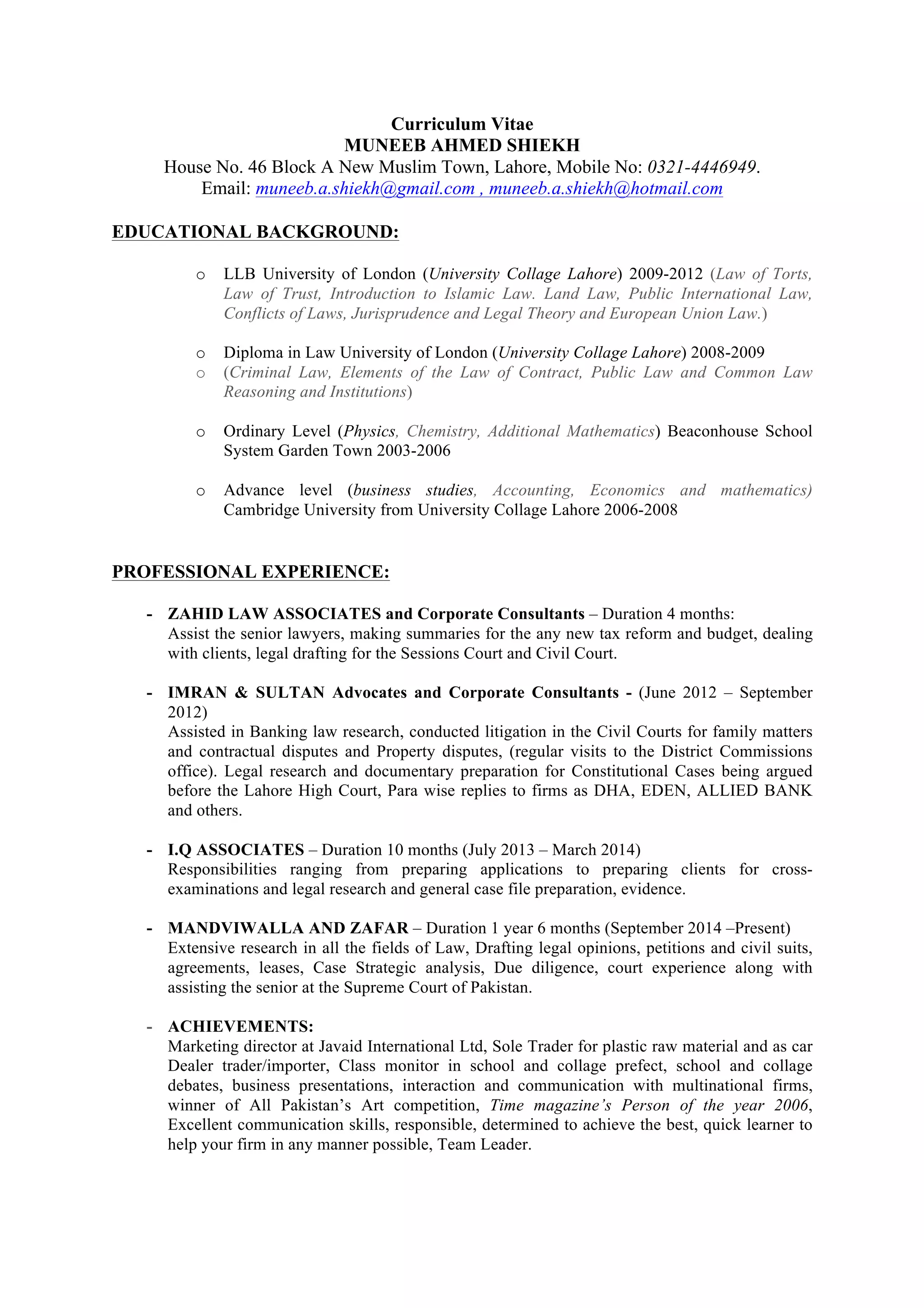 Muneeb Ahmad Sheikh C.V | PDF