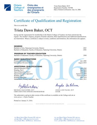 Ontario College of Teachers Qualifications | PDF