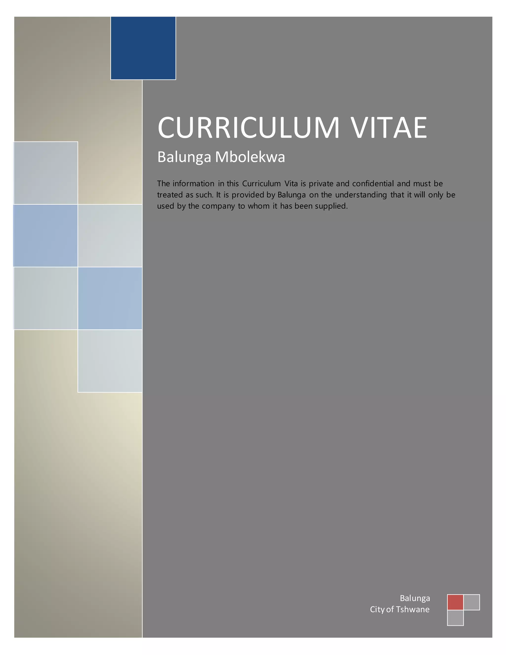 Balunga Mbolekwa cv | DOCX | Technology & Computing