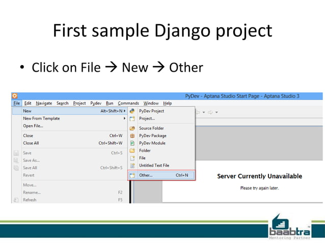 Baabtra django framework installation and sample project using aptana | PPT