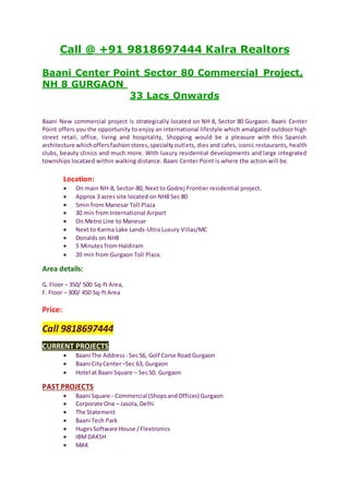 Baani Center Point Gurgaon % 9818697444 9999700232 | DOCX