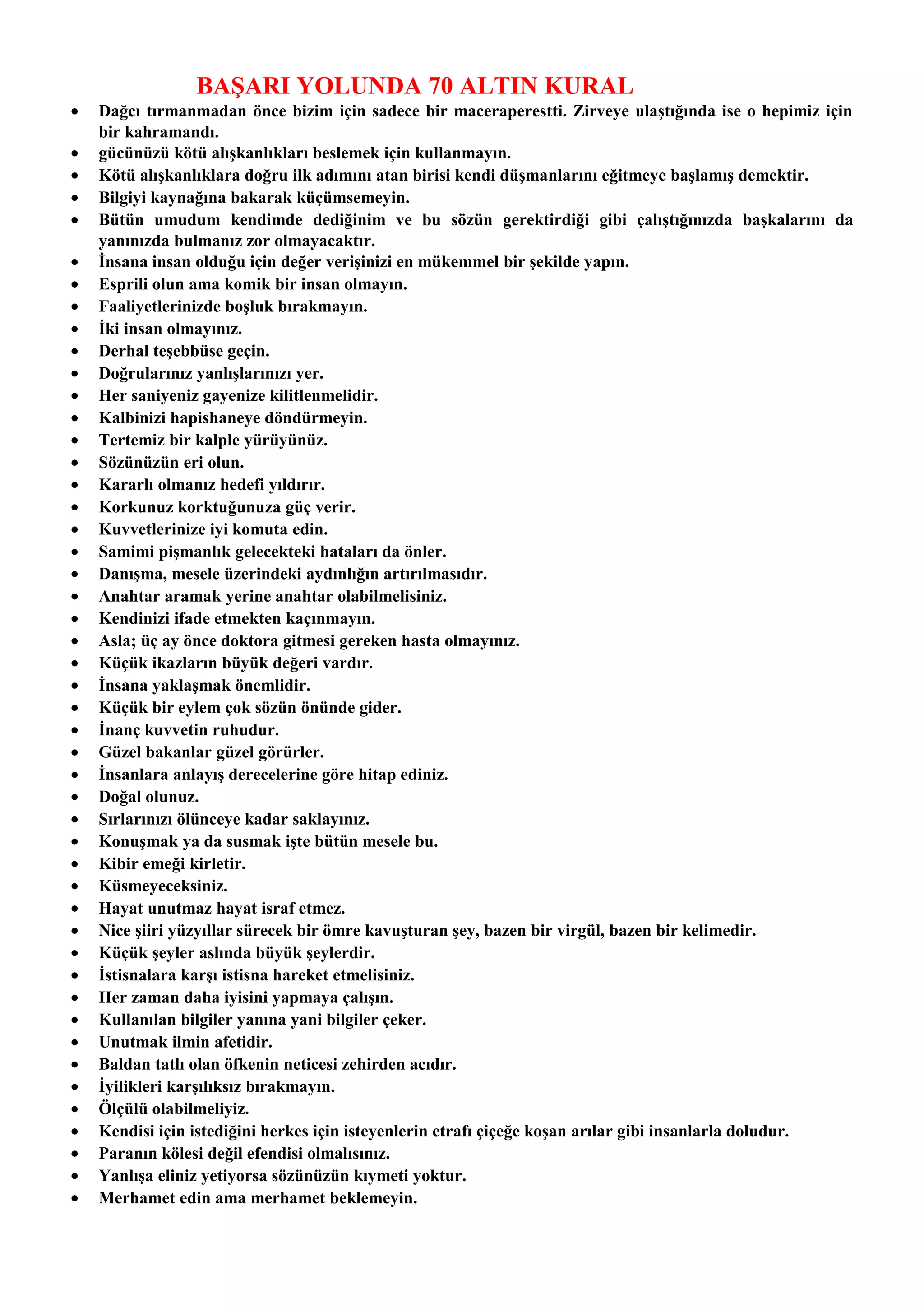 Başari yolunda 70 altin kural | DOC
