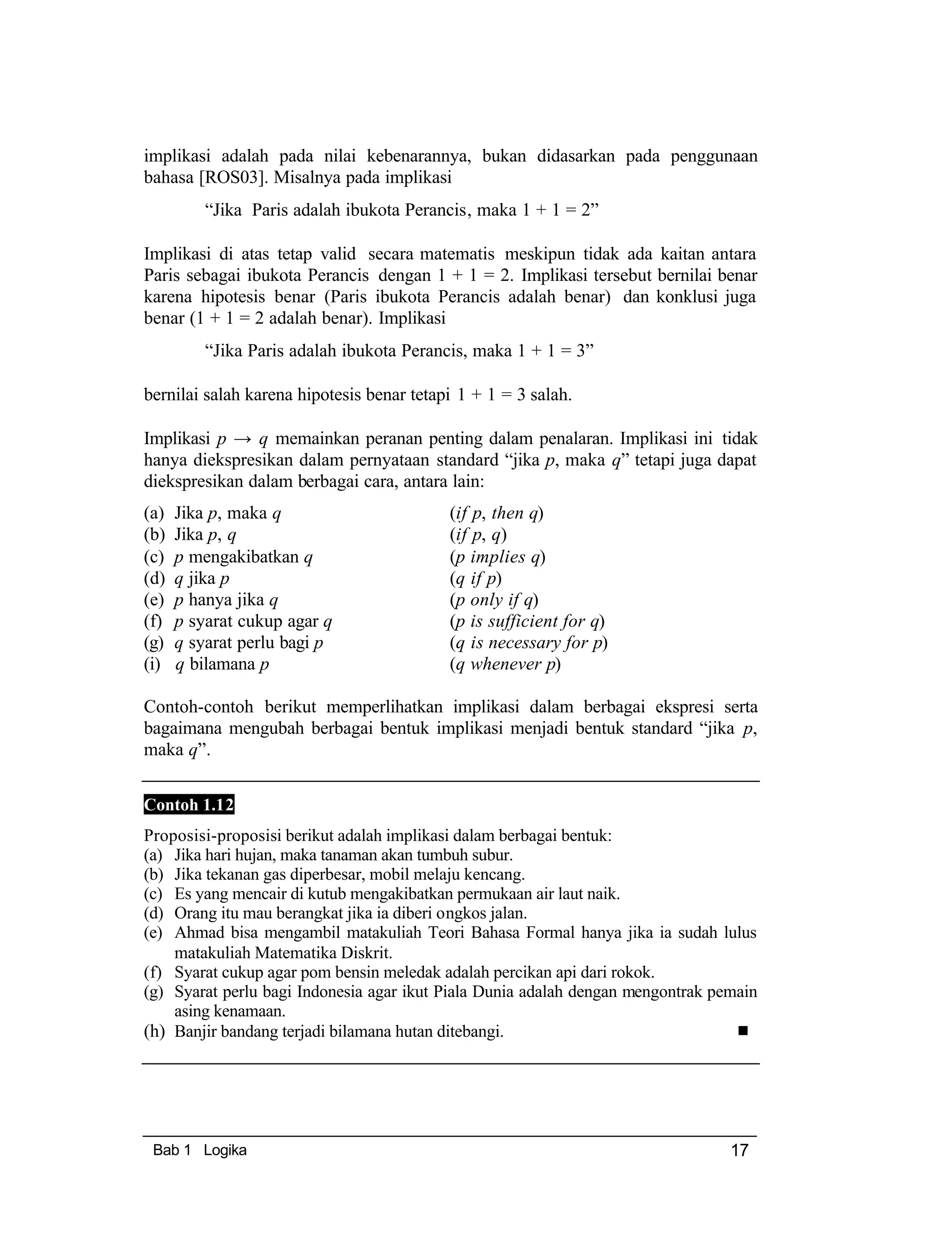 Bab 01 logika mtk diskrit | PDF