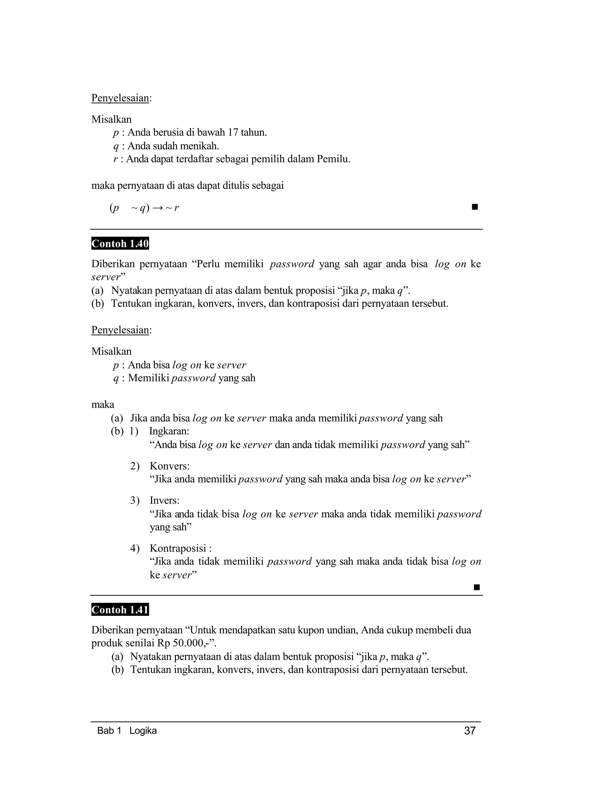 Bab 01 logika mtk diskrit | PDF