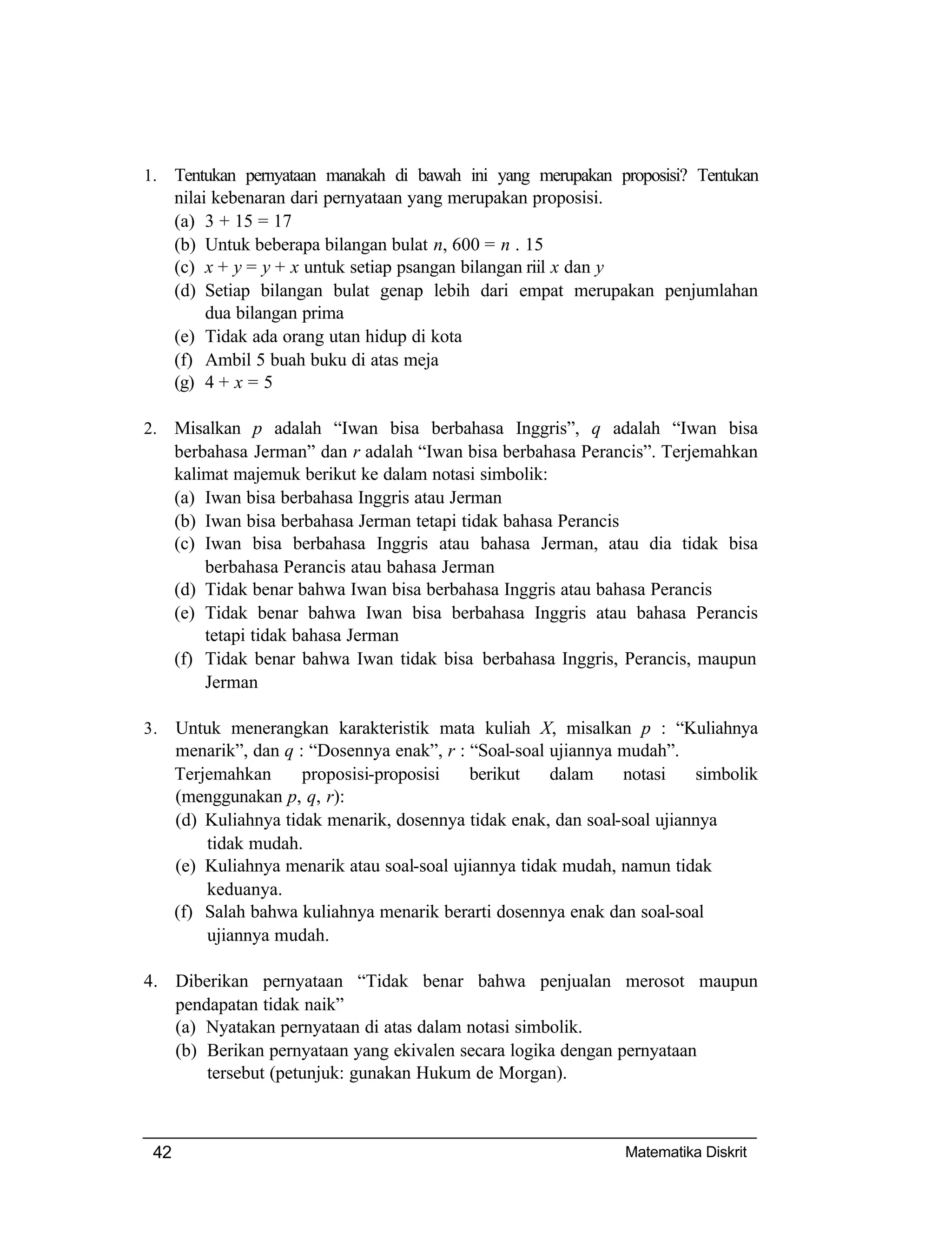 Bab 01 logika mtk diskrit | PDF