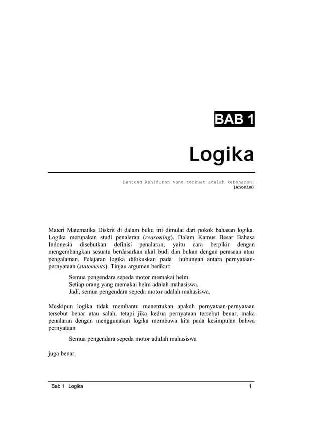 Bab 01 logika mtk diskrit | PDF