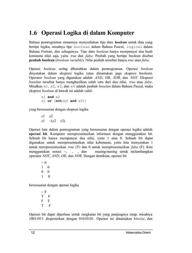 Bab 01 logika mtk diskrit | PDF