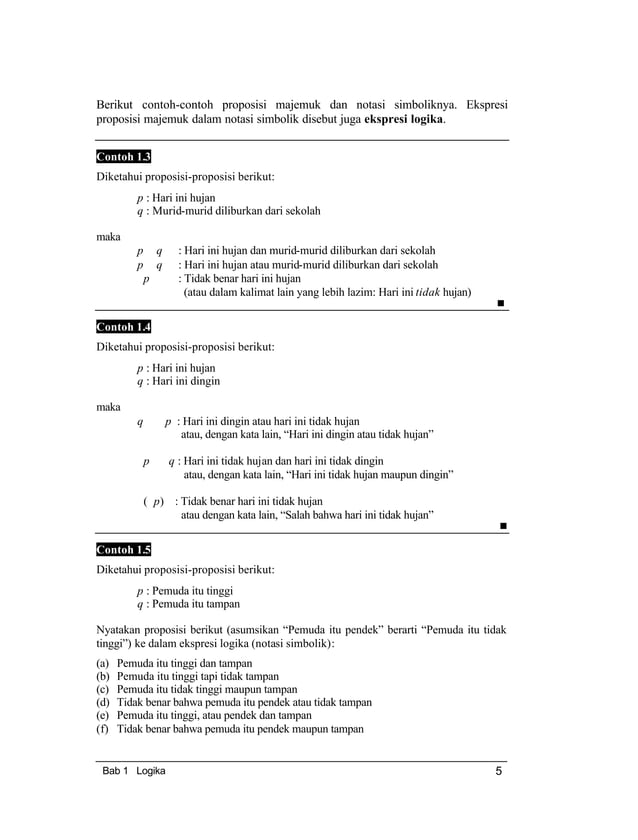 Bab 01 logika mtk diskrit | PDF