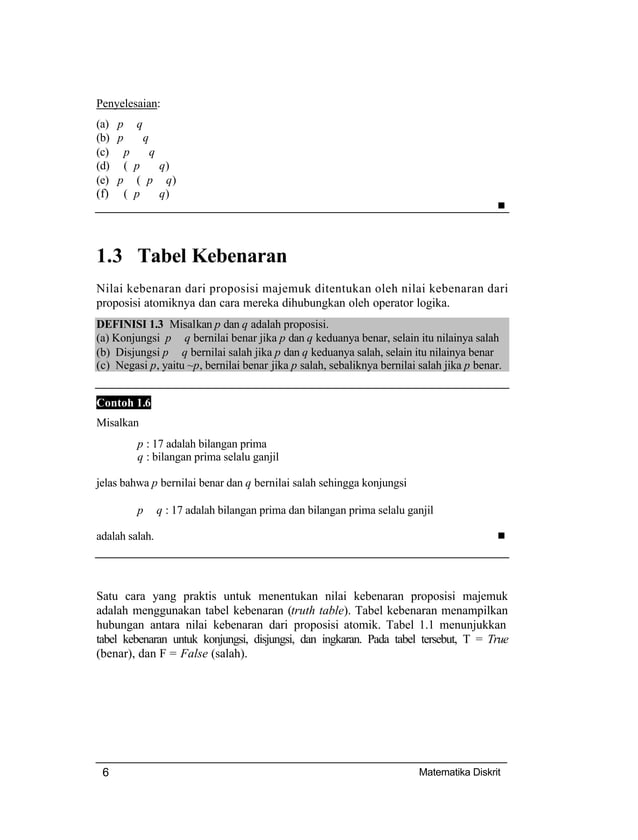 Bab 01 logika mtk diskrit | PDF