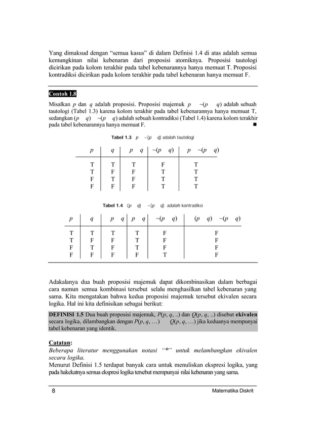 Bab 01 logika mtk diskrit | PDF
