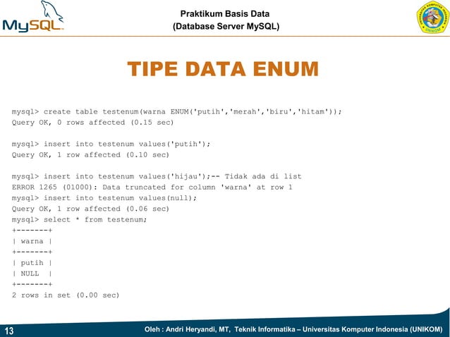 Tipe Data pada MySQL | PDF