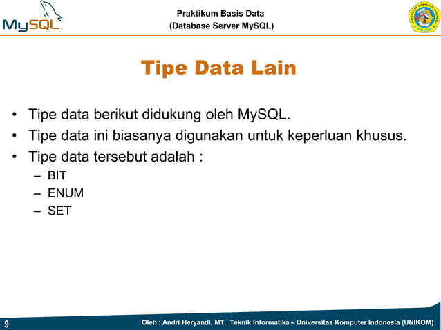 Tipe Data pada MySQL | PDF