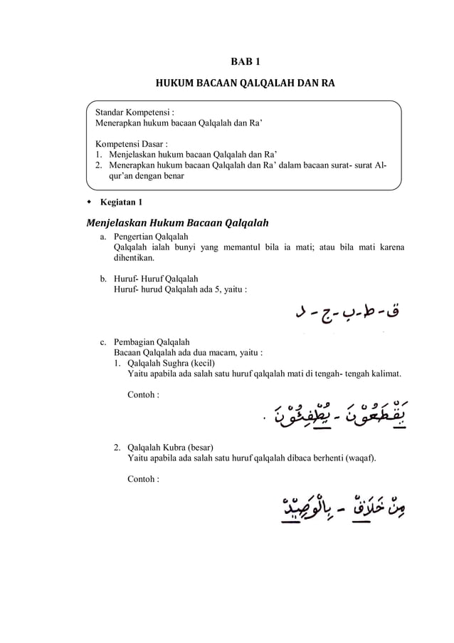 Bab 1 Hukum Bacaan Qalqalah dan Ra | PDF