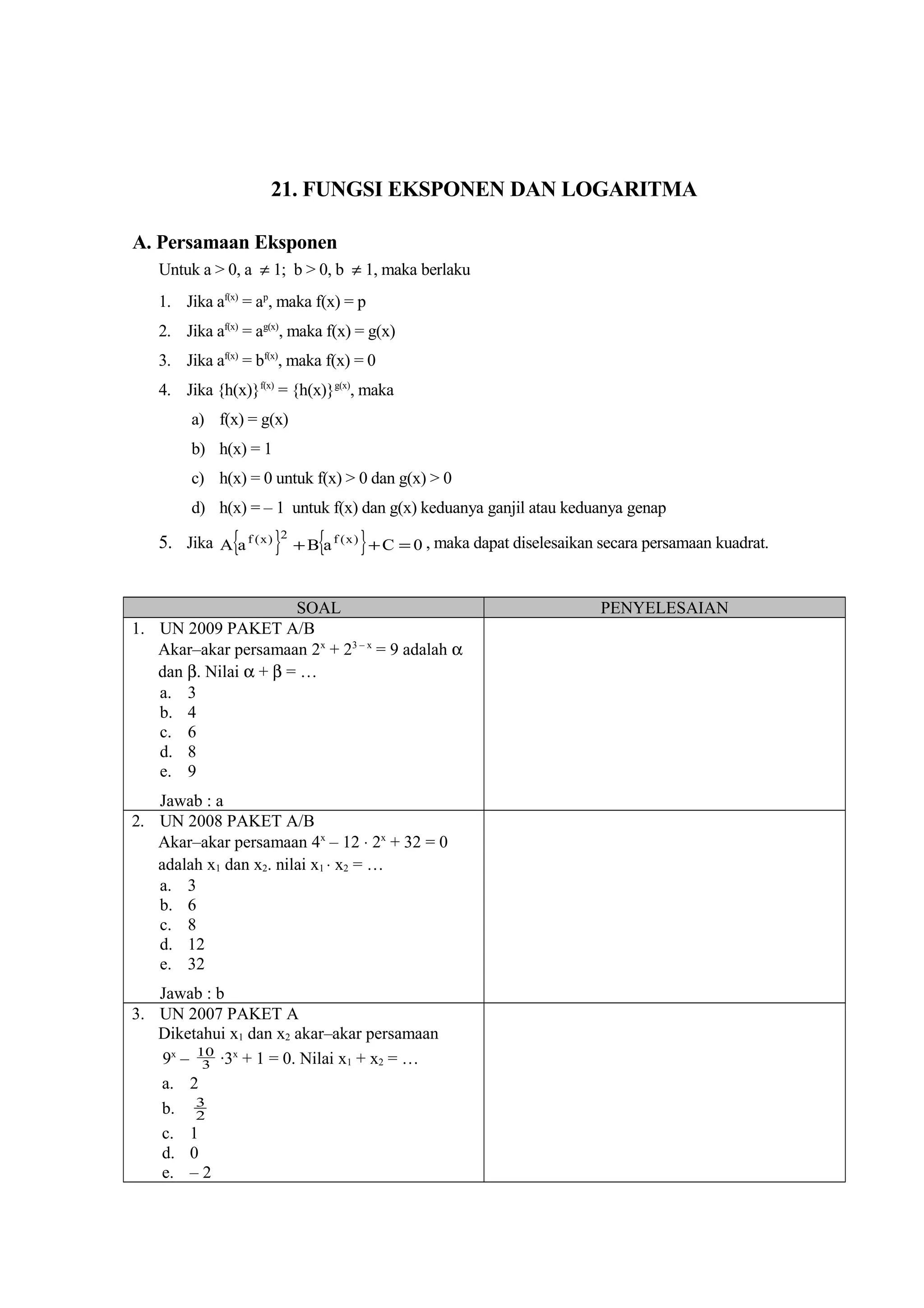 fungsi eksponen dan logaritma | PDF