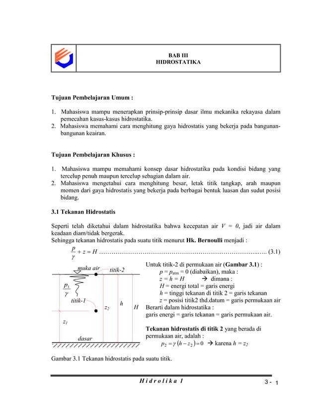 Bab 3-hidrostatika | PDF
