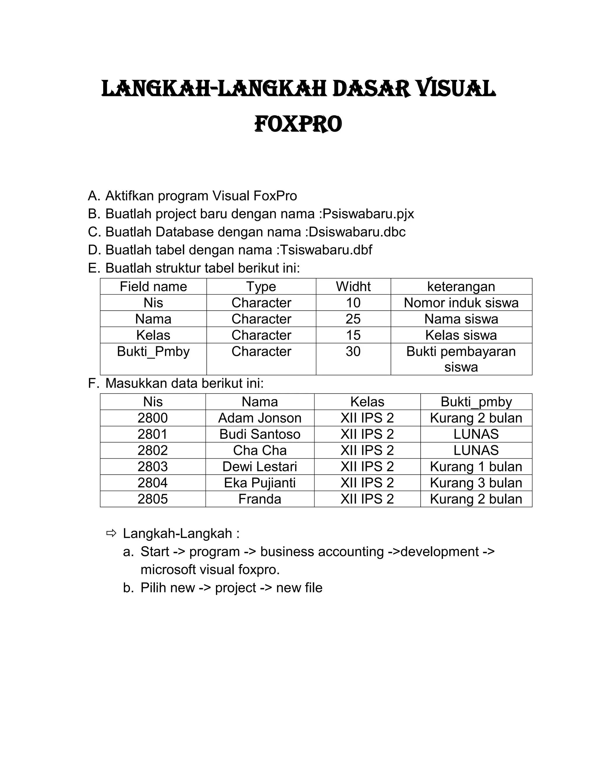 Langkah-langkah dasar visual foxpro | PDF