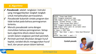 Berpikir Komputasional, Pengenalan pola, algoritma | PPTX