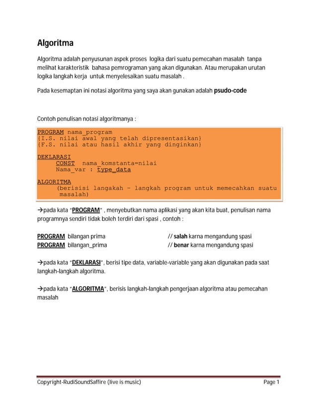 Bab 1 pengenalan syntak algoritma | PDF