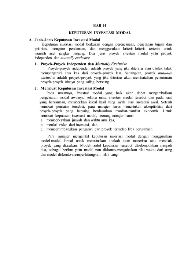 Bab 14 keputusan modal investasi bagian 1 | DOCX