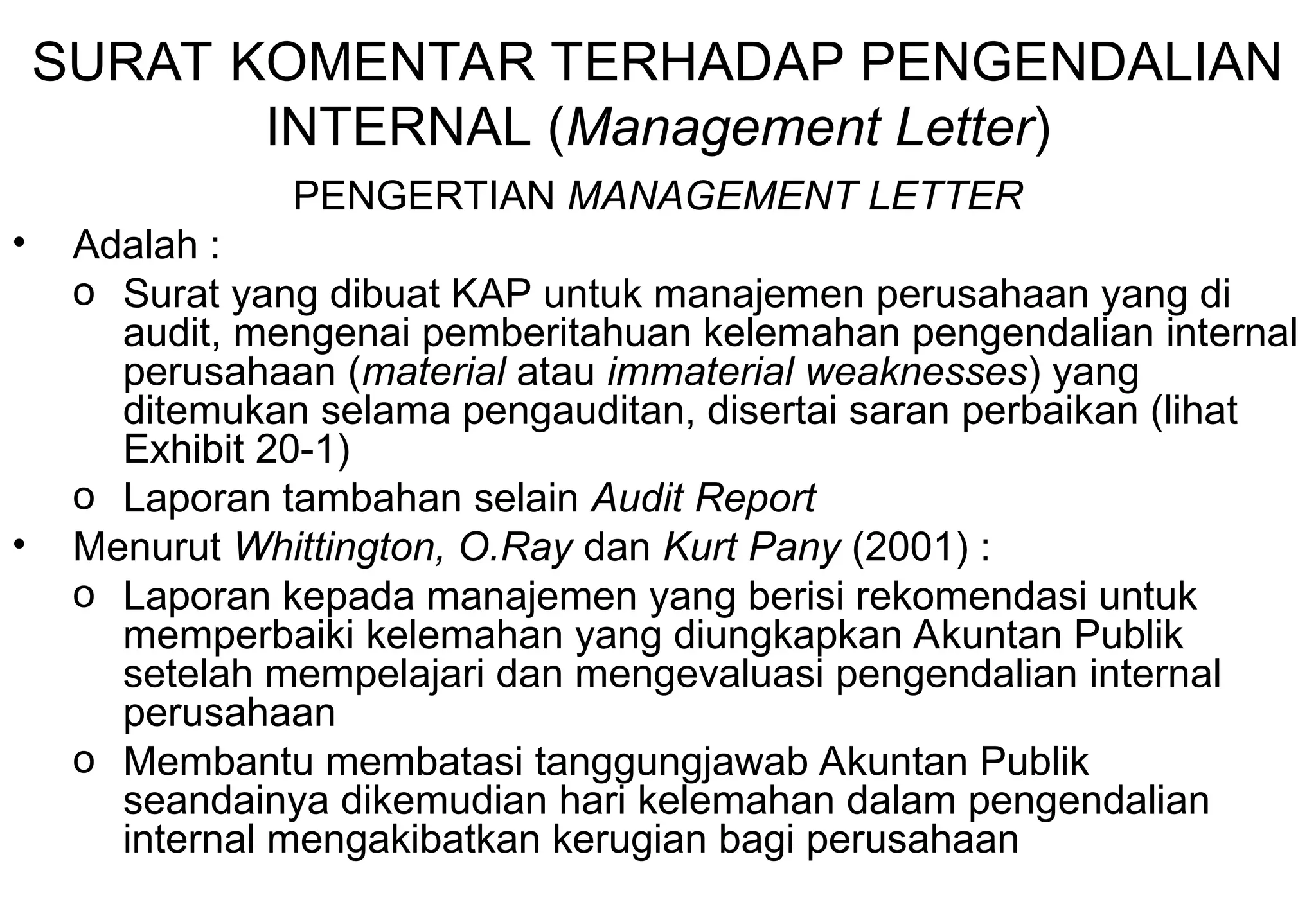Management Letter Dalam Auditing Lengkap.ppt