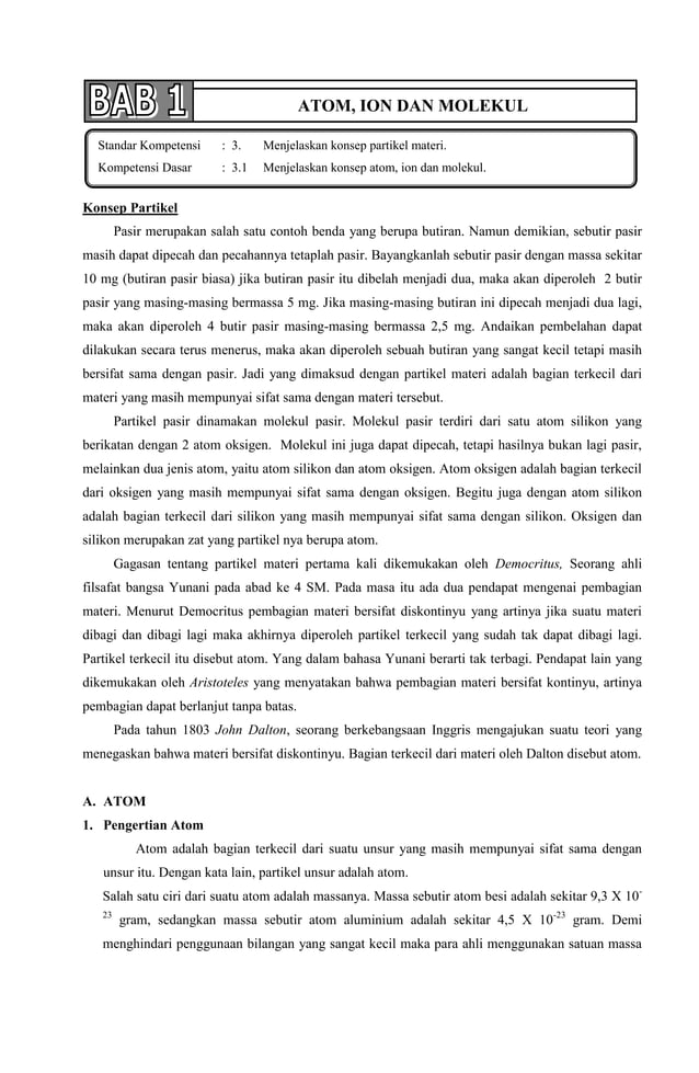 Bab 1 atom, ion dan molekul | PDF