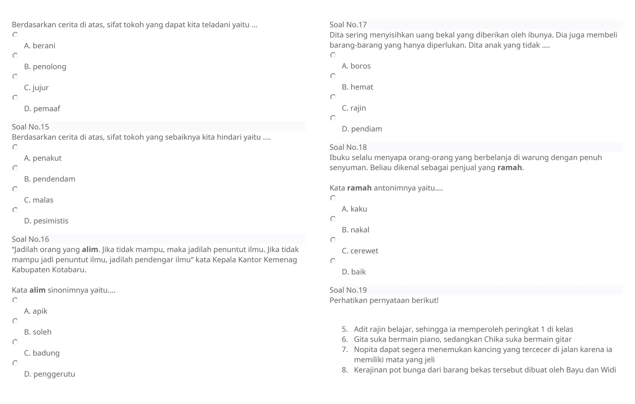 BAB 1 B. INDONESIA kelas 5.docx soal kelas 5 | DOCX